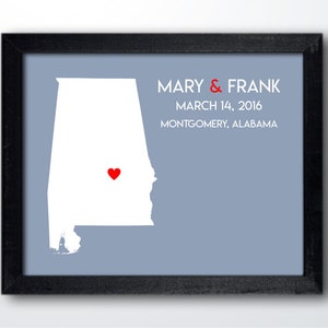 Personalized Alabama Map: Custom Alabama Wedding, Engagement Gift ...