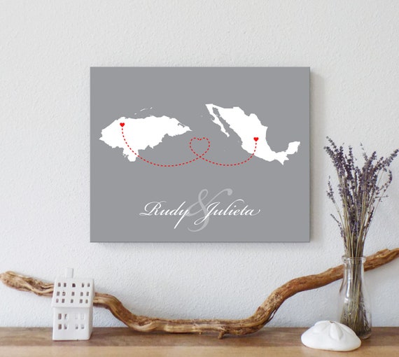 Two States Maps With Love Trails Engagement Gift Wedding | Etsy