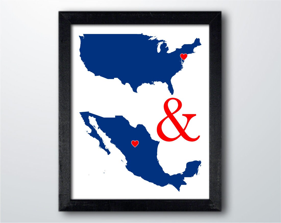 Custom Two Countries Print Engagement Gift Wedding Gift | Etsy