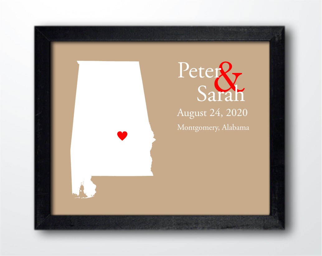 Personalized Alabama Map: Custom Alabama Wedding, Engagement Gift ...