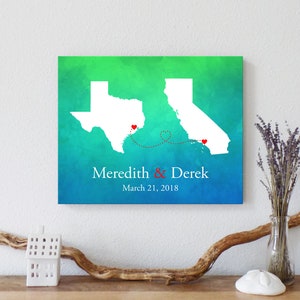 Custom Two Country Maps With Love Trail Watercolor Print- Long Distance ...