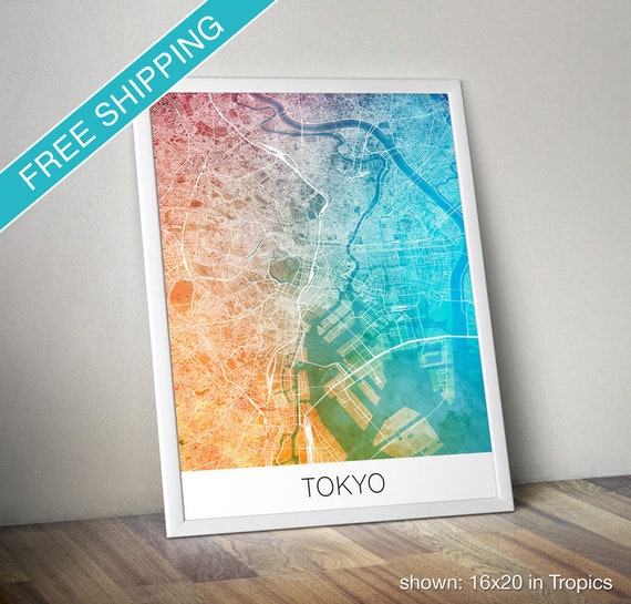 Tokyo Map Print With Watercolor Background: Tokyo Gift Japan | Etsy
