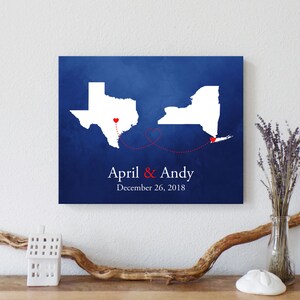 Custom Two Country Maps With Love Trail Watercolor Print- Long Distance ...