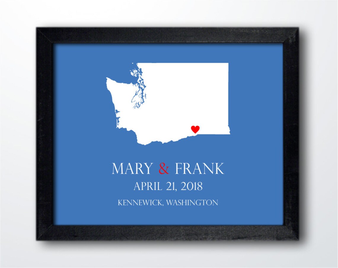 Personalized Washington Map: Custom Washington Wedding, Engagement Gift ...