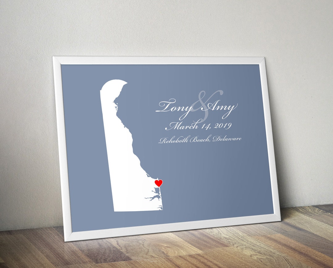 Personalized Delaware Map: Custom Delaware Wedding, Engagement Gift ...