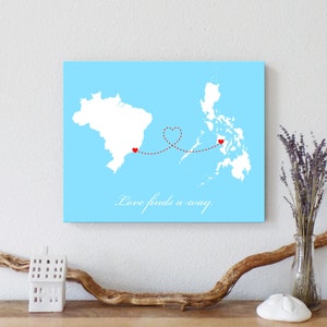 Two Countries Map With Love Trails, Engagement Gift, Wedding Gift ...