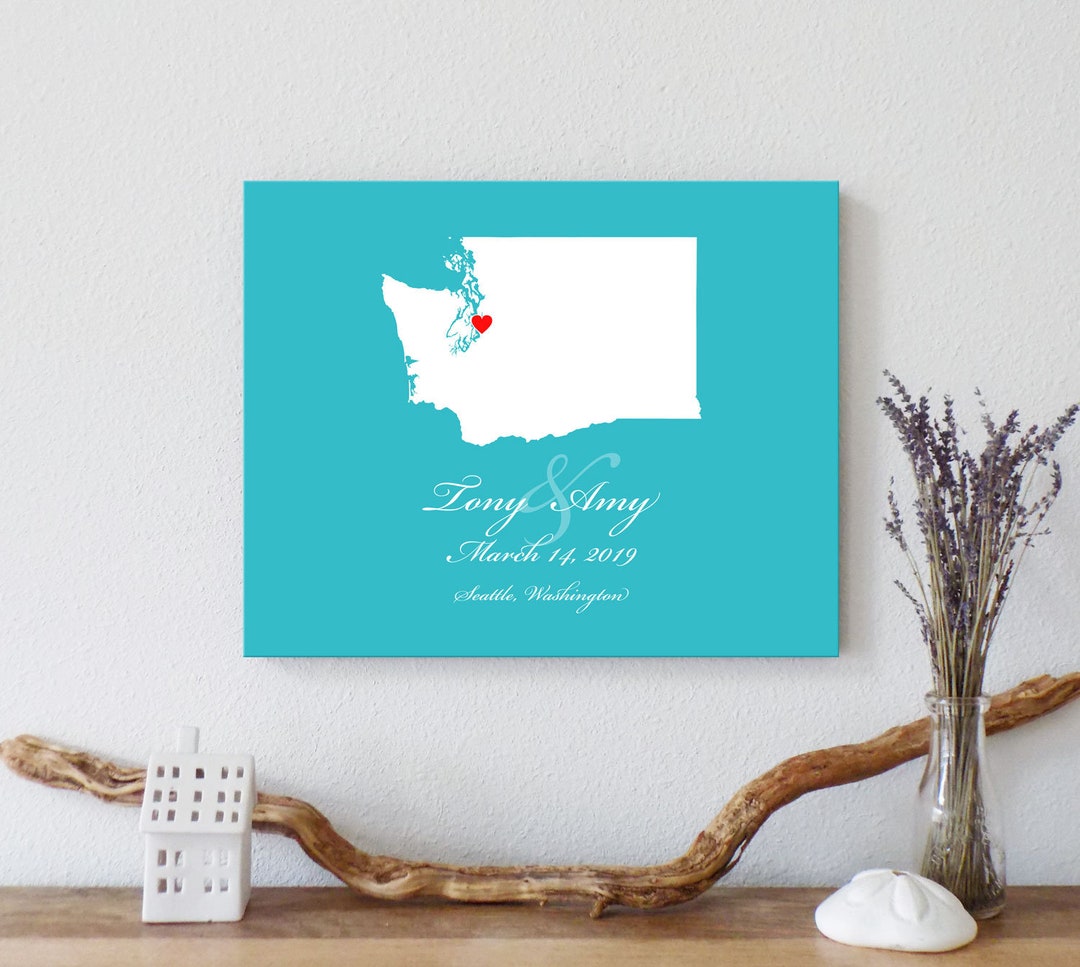 Personalized Washington Map: Custom Washington Wedding, Engagement Gift ...