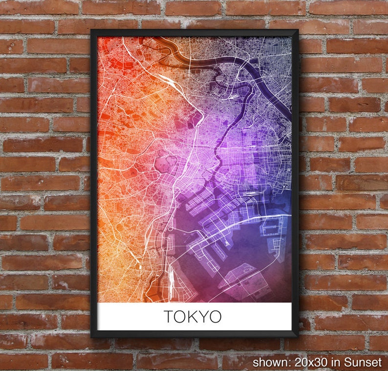 Tokyo Map Print With Watercolor Background: Tokyo Gift Japan | Etsy