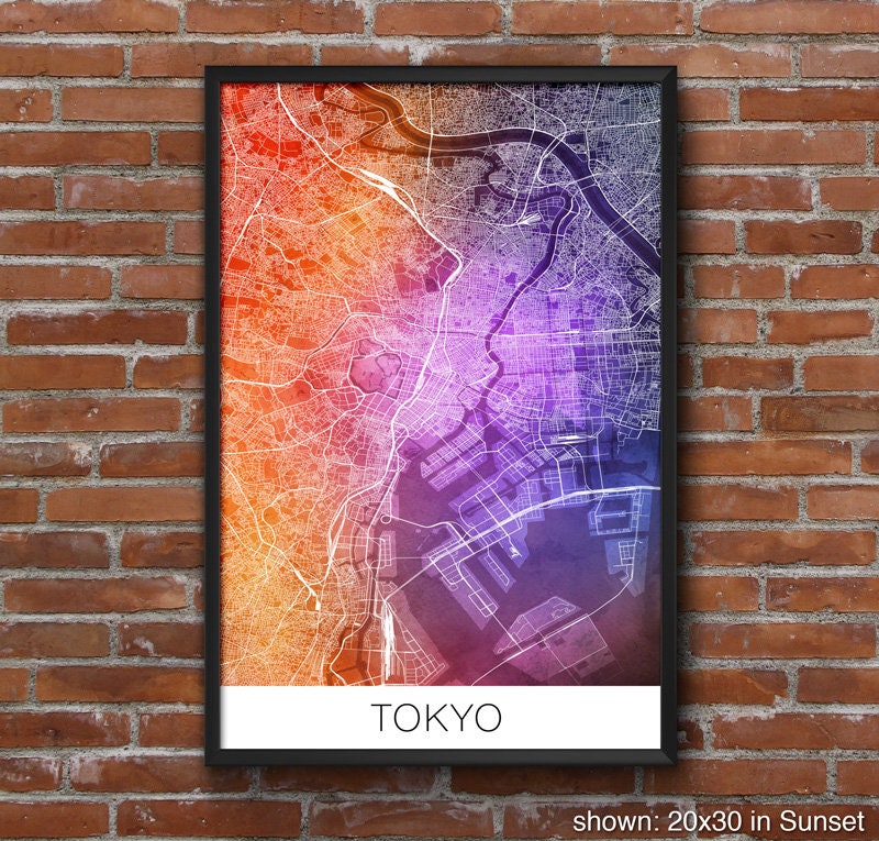 Tokyo Map Print with Watercolor Background: Tokyo Gift Japan | Etsy