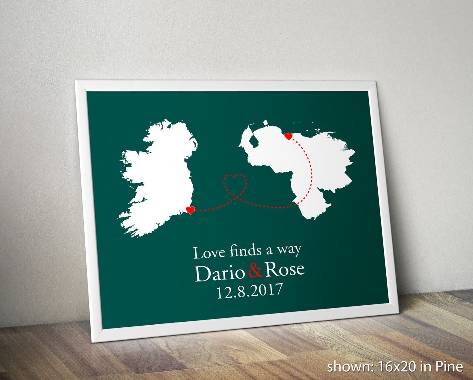 Custom Two Country Map With Love Trails Print Personalized - Etsy