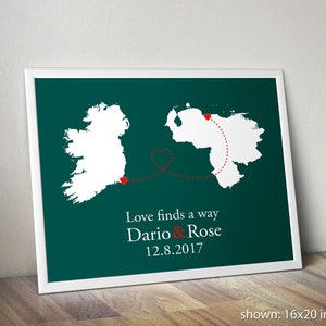 Custom Two Country Map With Love Trails Print- Personalized Long ...