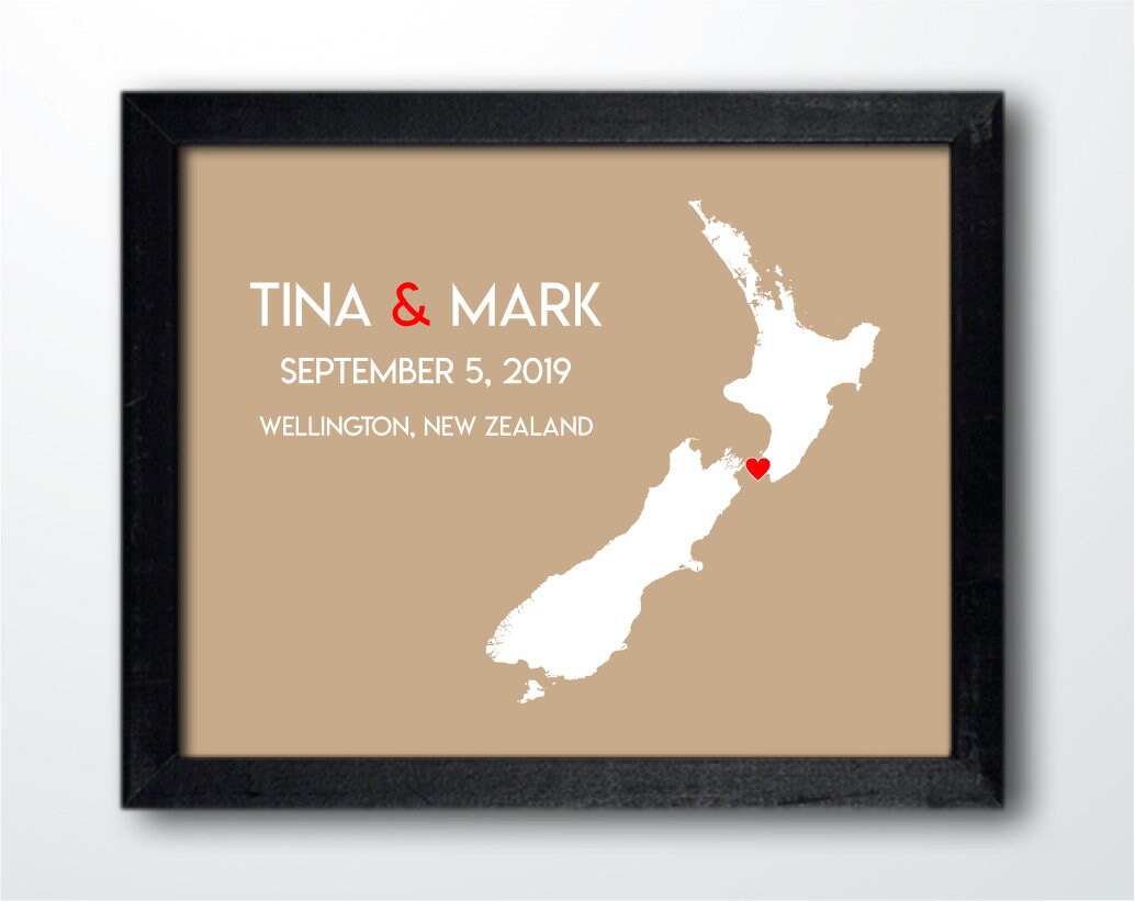 Personalized New Zealand Map: Custom New Zealand Wedding | Etsy