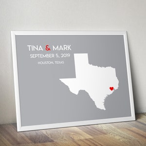Personalized Texas Map: Custom Texas Wedding, Engagement Gift, Wedding ...