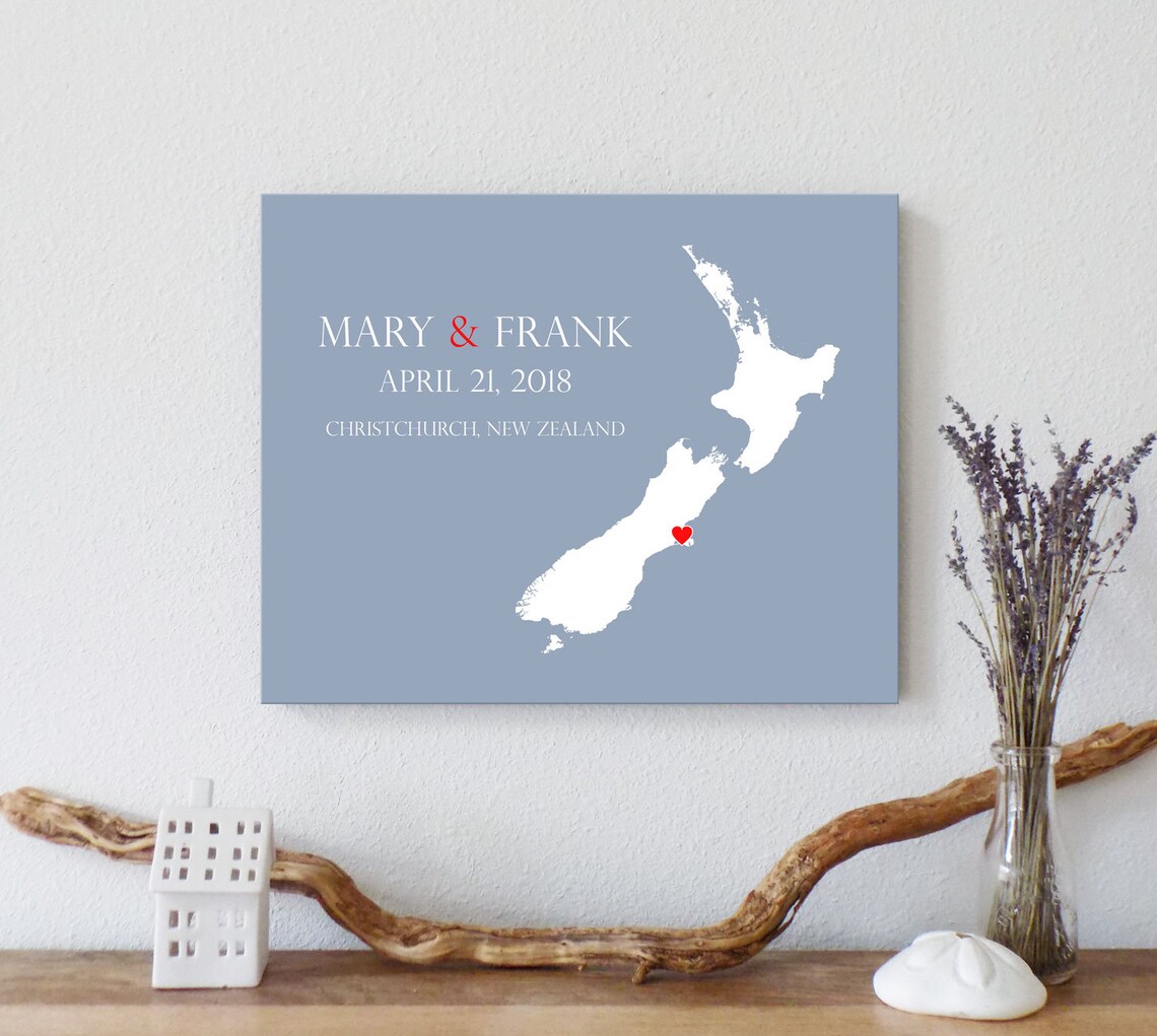 Personalized New Zealand Map: Custom New Zealand Wedding, Engagement ...
