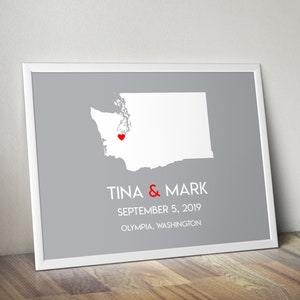 Personalized Washington Map: Custom Washington Wedding, Engagement Gift ...