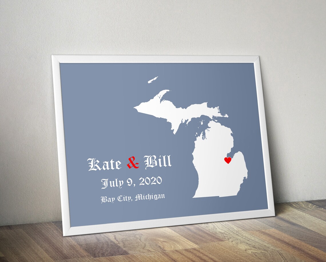 Personalized Michigan Map: Custom Michigan Wedding, Engagement Gift ...