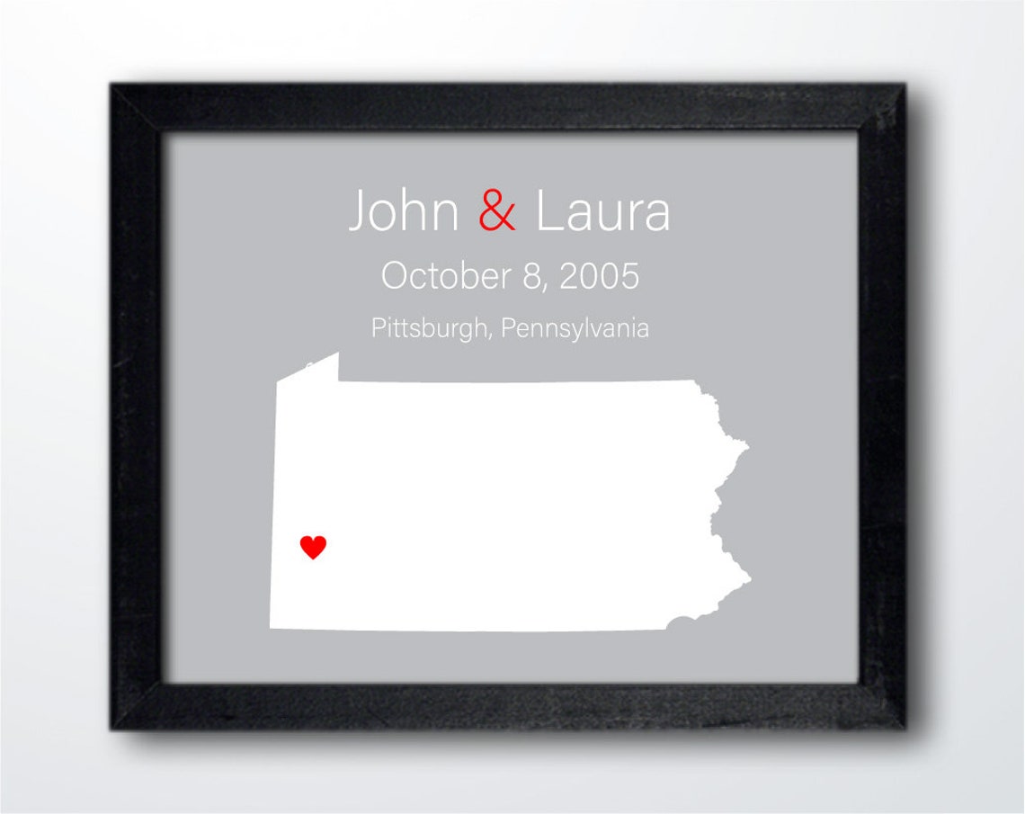 Personalized Pennsylvania Map: Custom Pennsylvania Wedding, Engagement ...