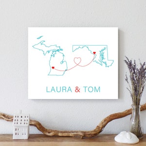 Personalized Long Distance Relationship Gift Print - Two States Maps ...