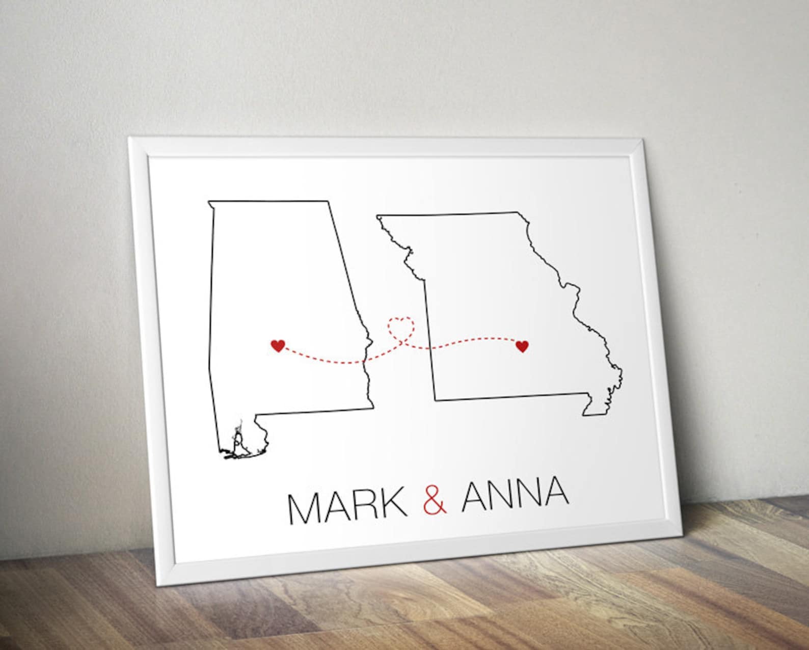 Personalized Long Distance Relationship Gift Print Two | Etsy