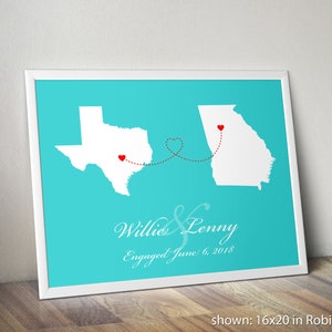 Two Countries Map With Love Trails, Engagement Gift, Wedding Gift ...