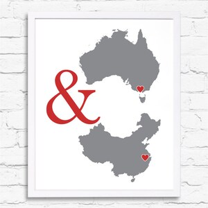 Custom Two Countries Print - Engagement Gift, Wedding Gift, Paper ...