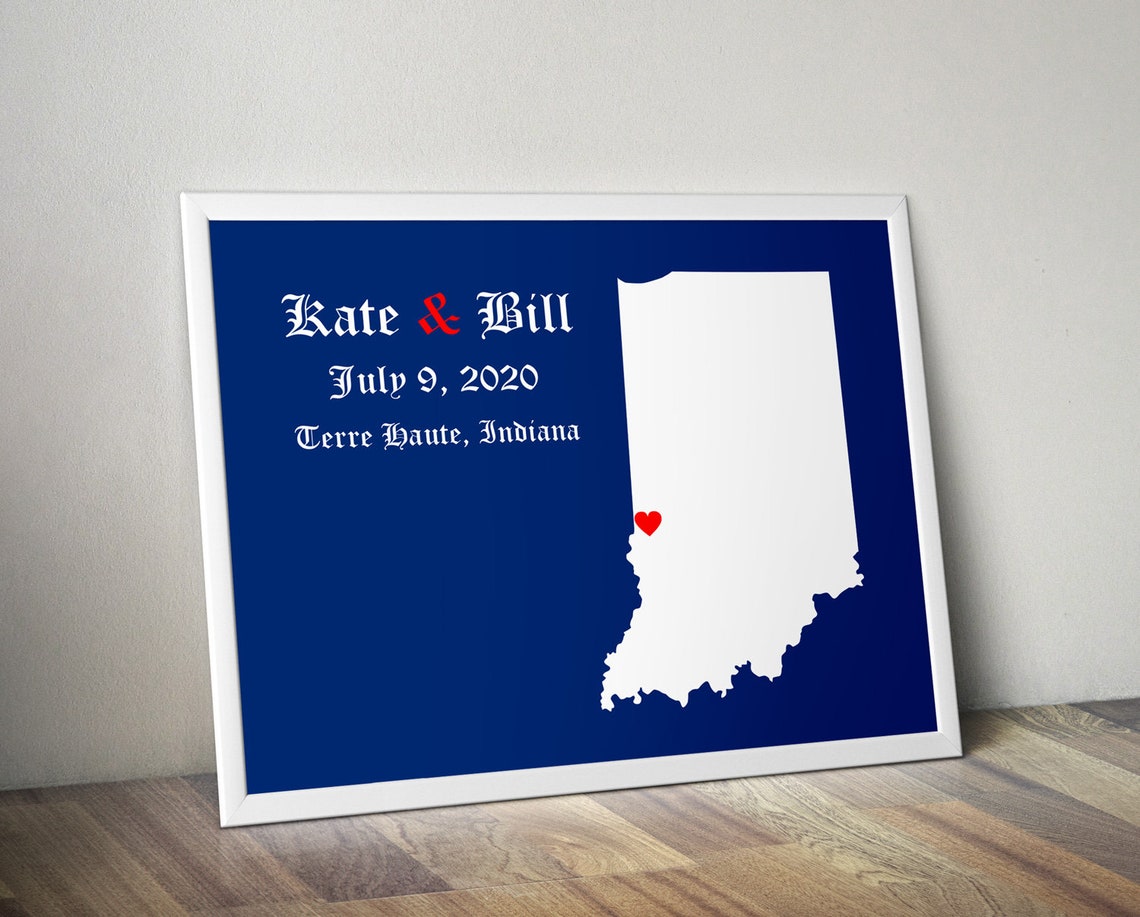Personalized Indiana Map: Custom Indiana Wedding, Engagement Gift ...