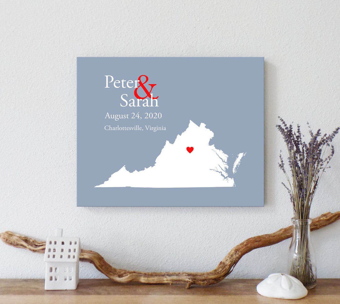 Personalized Virginia Map: Custom Virginia Wedding, Engagement Gift ...