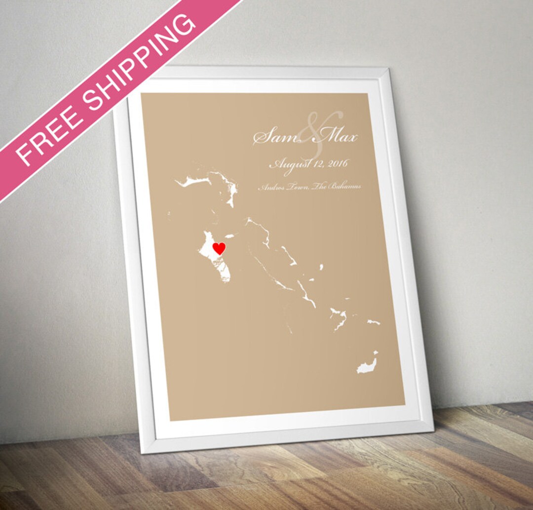 Personalized Bahamas Map: Custom Bahamas Wedding, Engagement Gift ...
