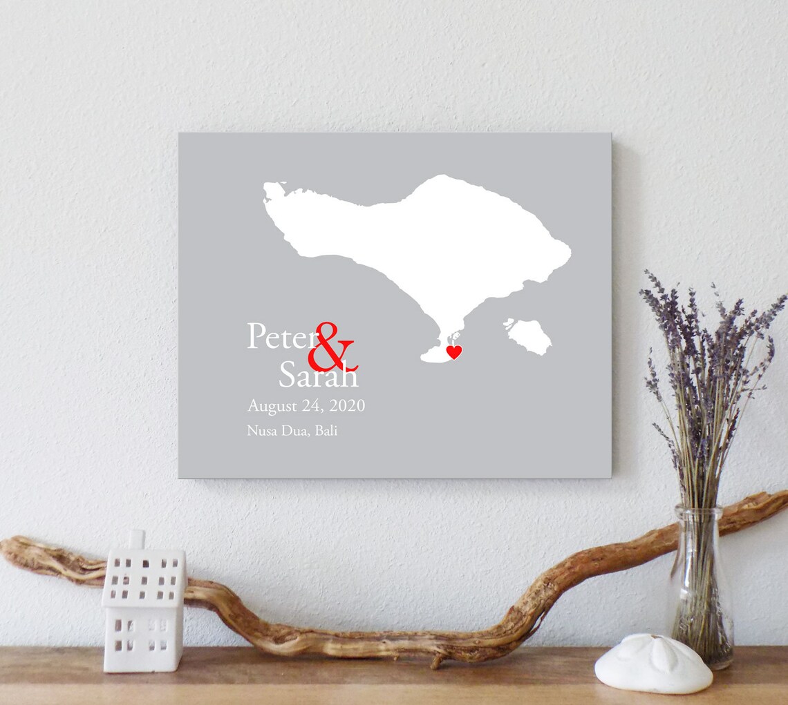 Personalized Bali Map: Custom Bali Wedding, Engagement Gift, Wedding ...