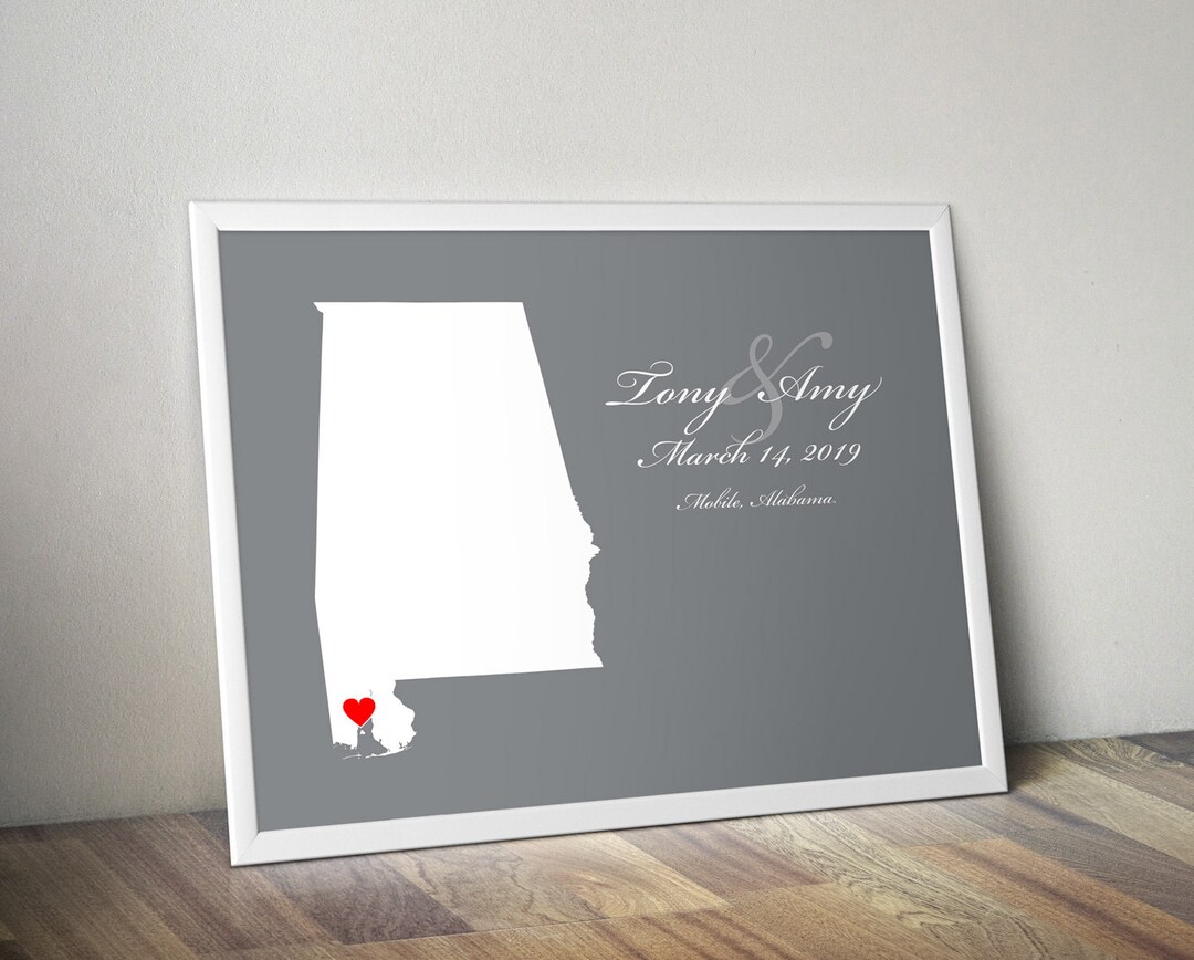 Personalized Alabama Map: Custom Alabama Wedding, Engagement Gift ...