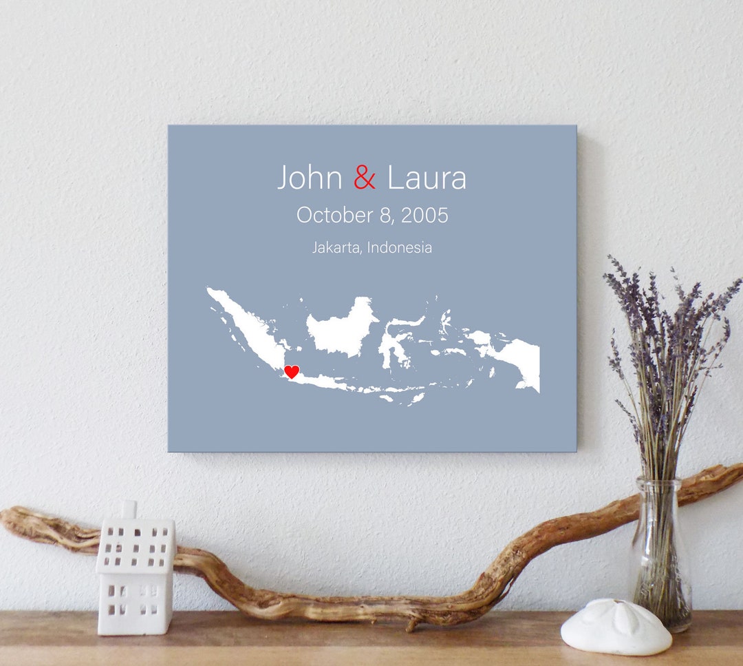 Personalized Indonesia Map: Custom Indonesia Wedding, Engagement Gift ...