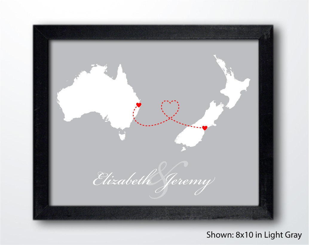 Two Countries Map With Love Trails, Engagement Gift, Wedding Gift ...