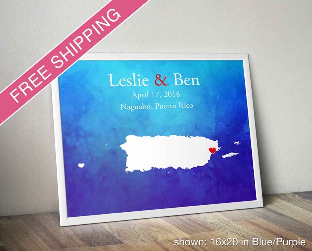Custom Puerto Rico Map With Watercolor Background: Puerto Rico Wedding ...