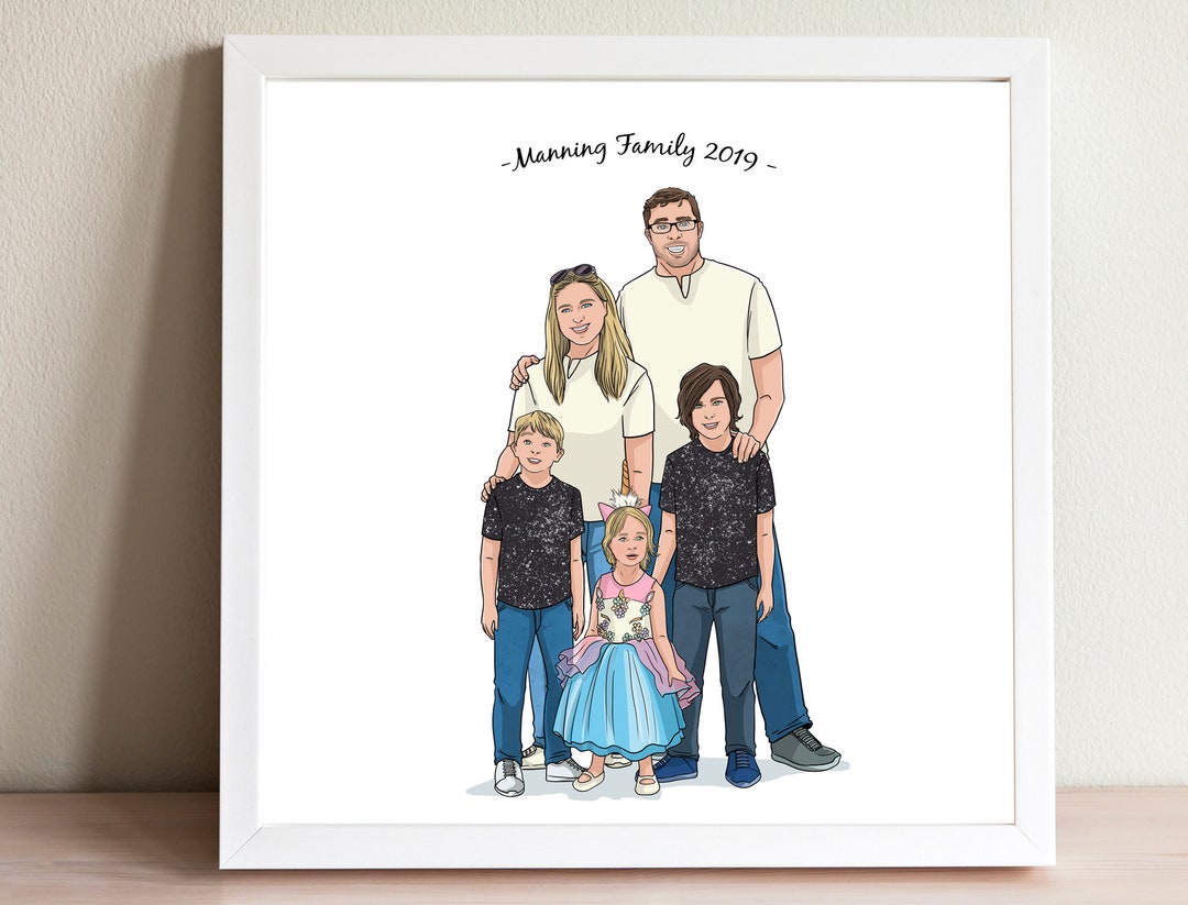 Custom Cartoon Family Portrait, Hand Drawn Illustration, Anniversary ...