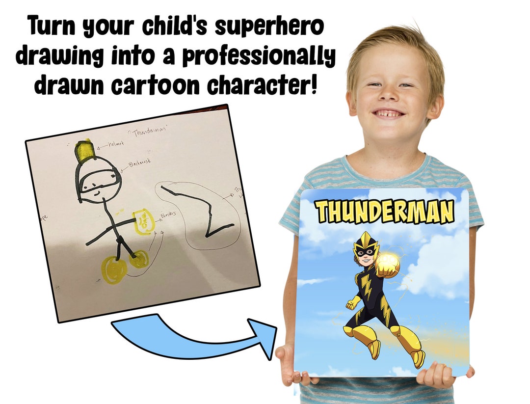 Custom Kids Superhero Portrait, Turn My Childs Drawing Into A Cartoon ...