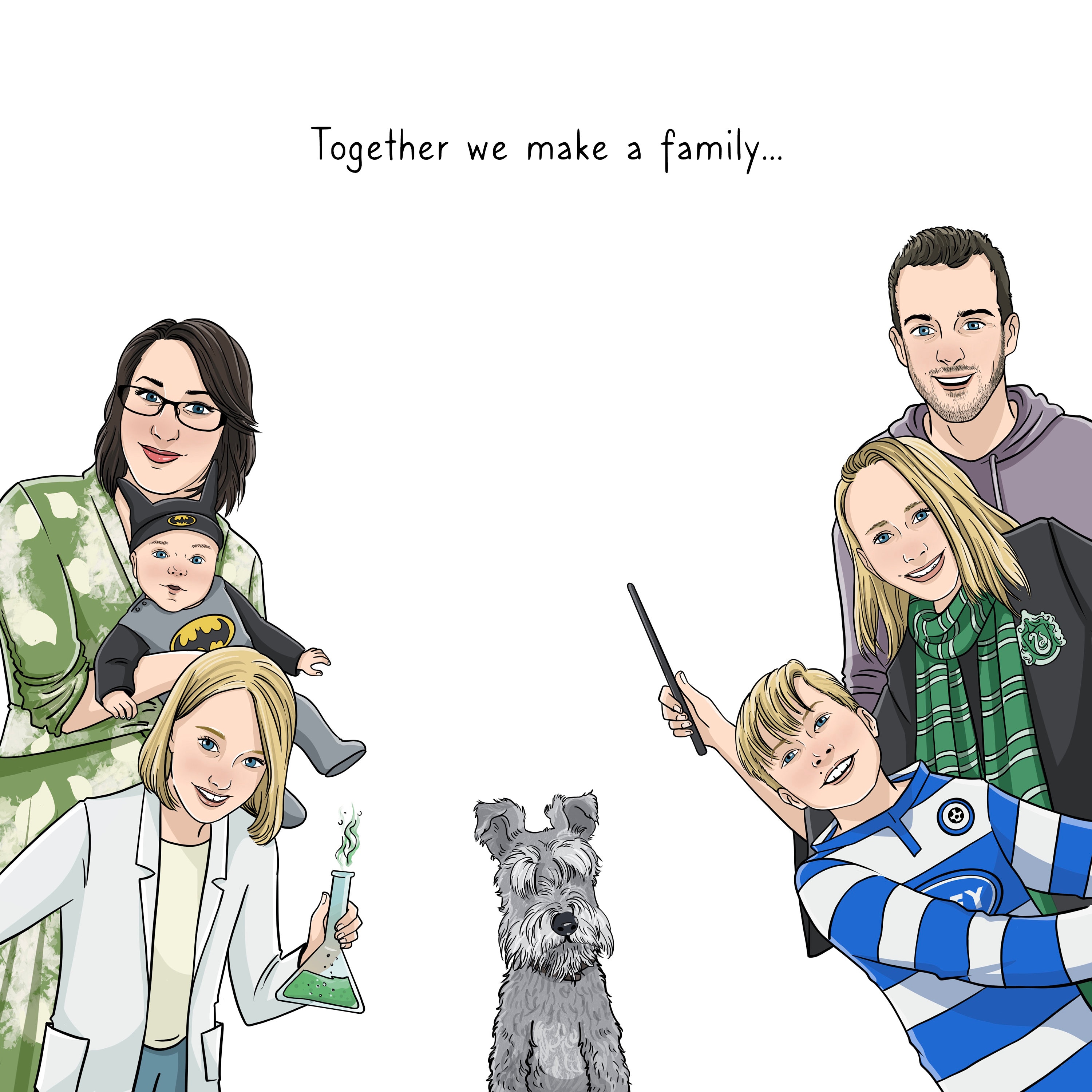 Custom Hand Drawn Family Portrait With Pets Anniversary | Etsy UK