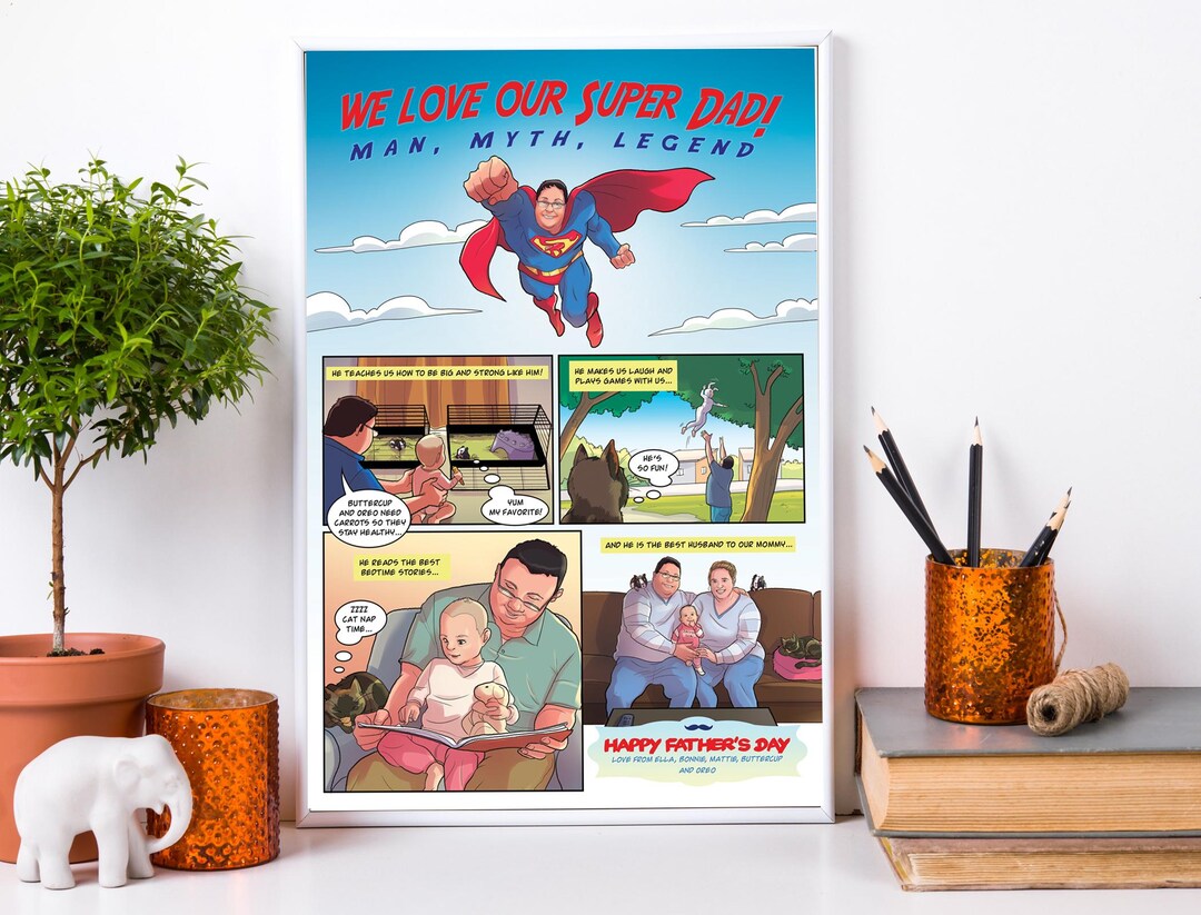Custom Super Dad Comic Strip – Personalized Superhero Gift From Kids - Etsy