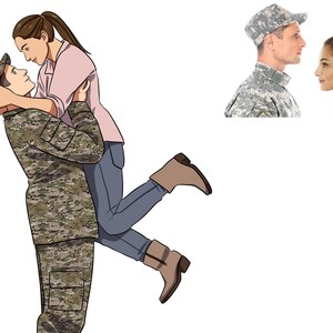 Custom Military Couple Portrait, Long Distance Relationship Husband ...