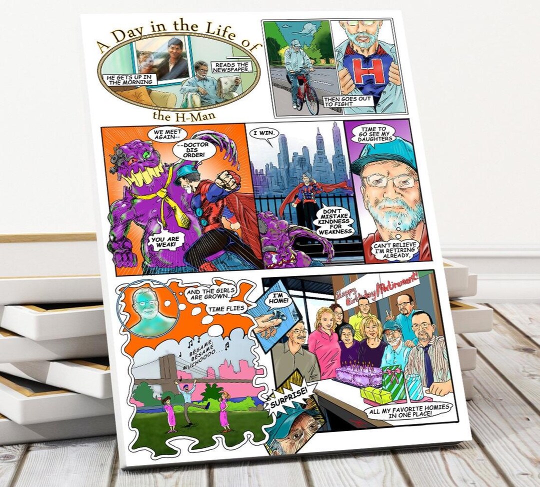 Hand-drawn Custom Comic Book, Personalized Retirement Gift for Boss Dad ...