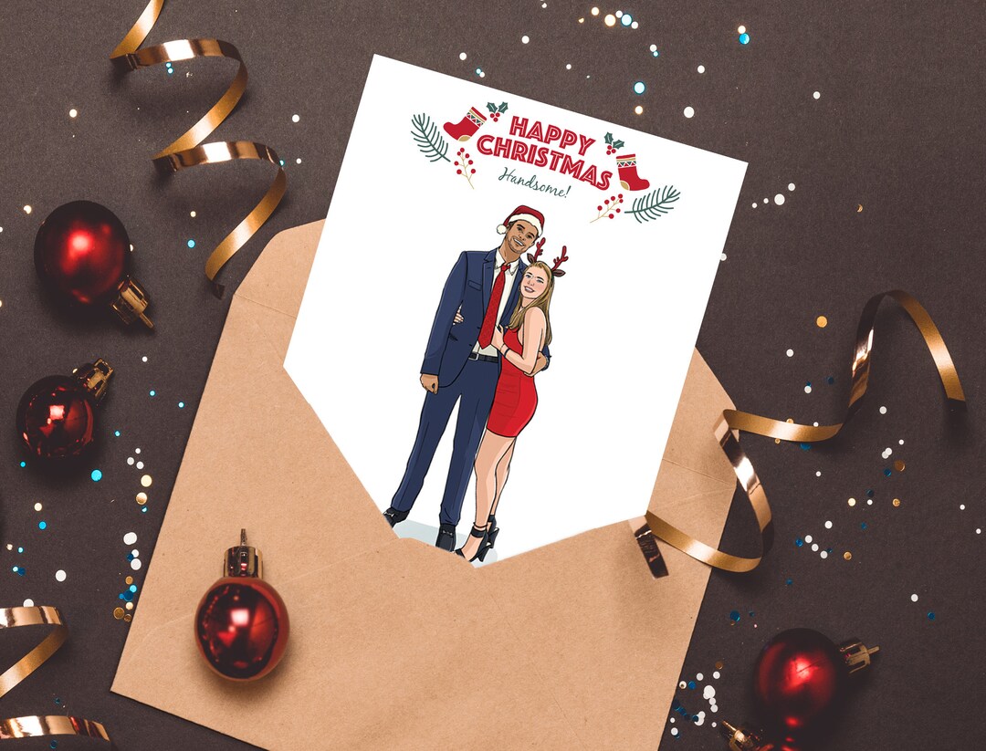 Custom Couple Portrait Christmas Card, Hand-drawn Anniversary Gift - Etsy