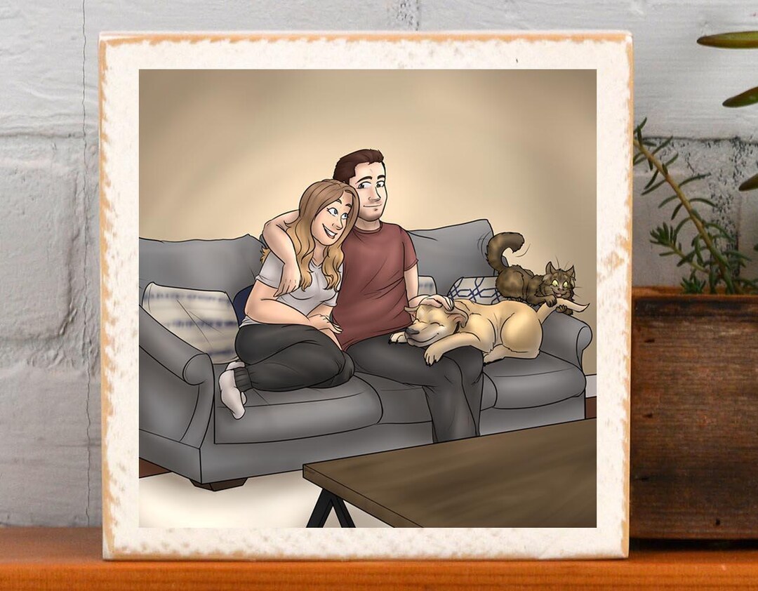 Personalized Cartoon Portrait, Drawing of Me and My Dog, Fun Thoughtful ...