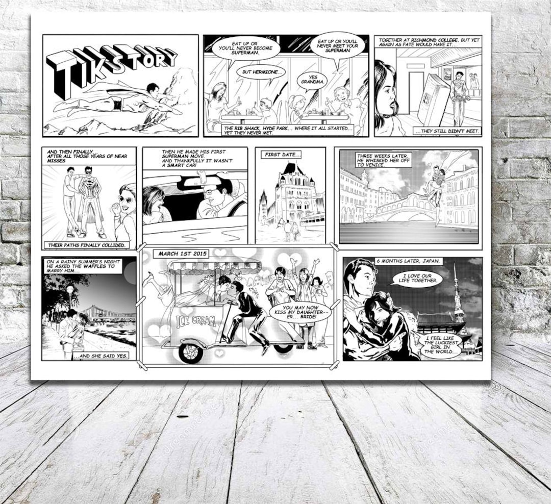 Hand-drawn Personalized Comic Strip, Love Story Gift, One of A Kind ...