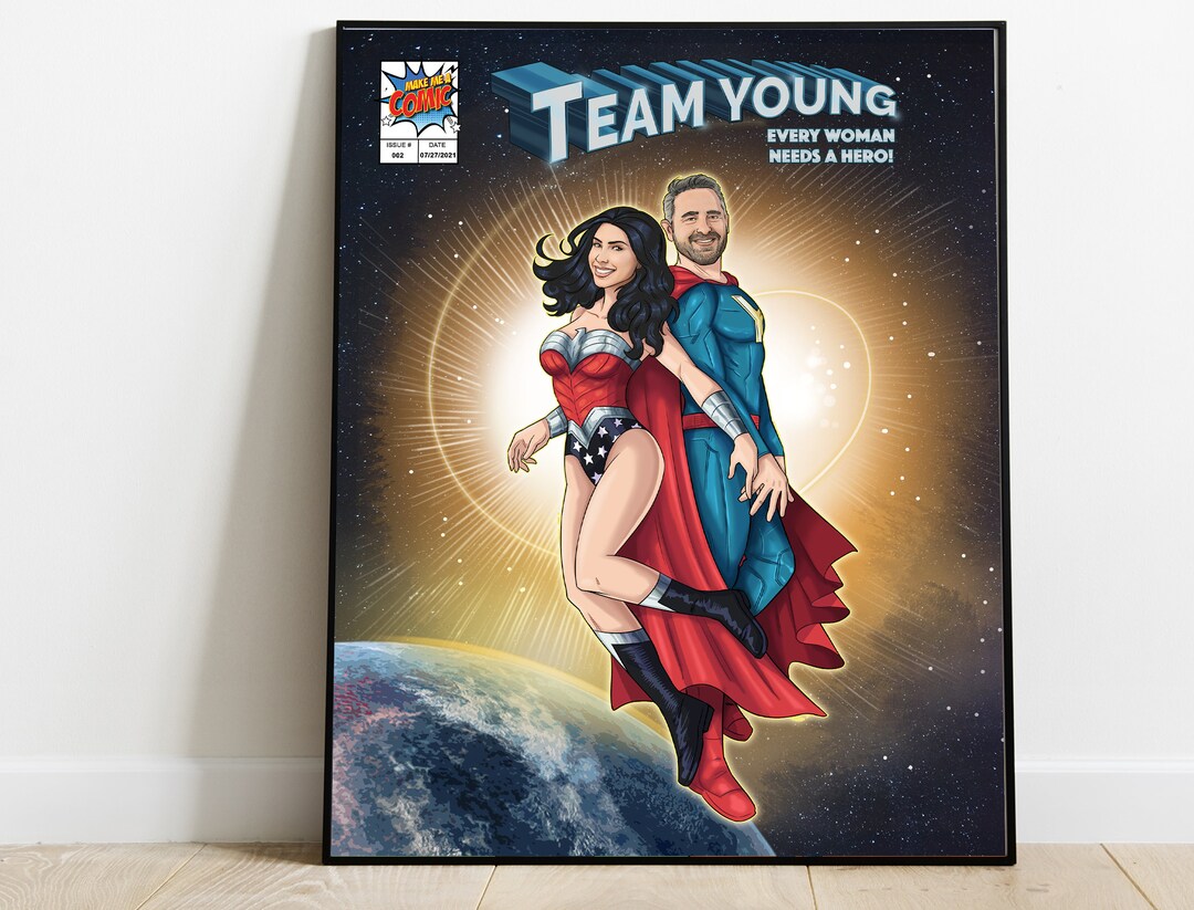 Personalized Hand-drawn Superhero Comic Book Cover: Geeky Couple Gift ...