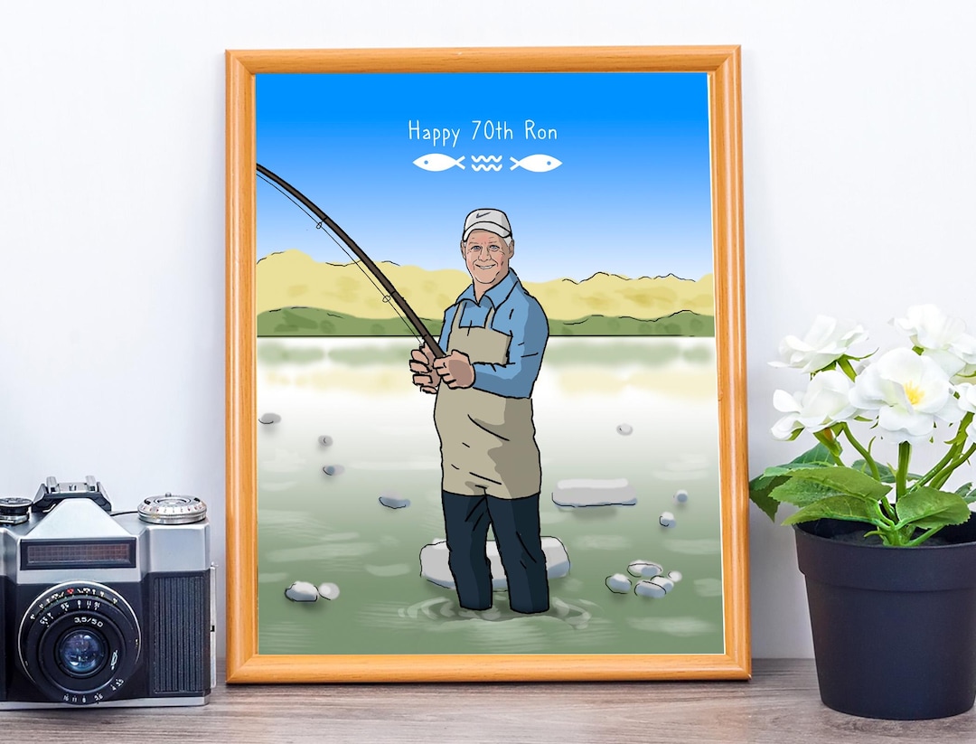 Custom Fishing Portrait, Personalized Fisherman Cartoon, Birthday Gift ...
