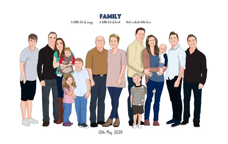 Personalized Family Portrait Drawing, Custom Digital Art - Etsy