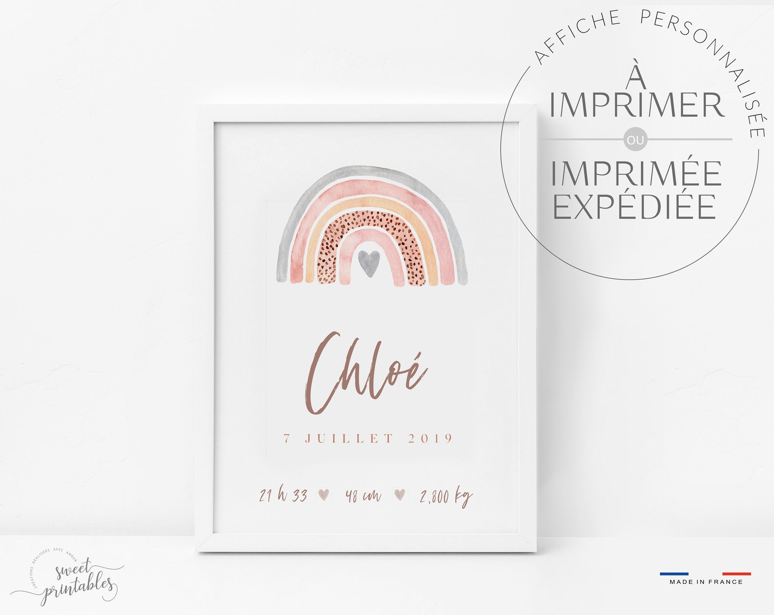 Affiche Arc en ciel Naissance ou Prénom à personnaliser pour décoration ...