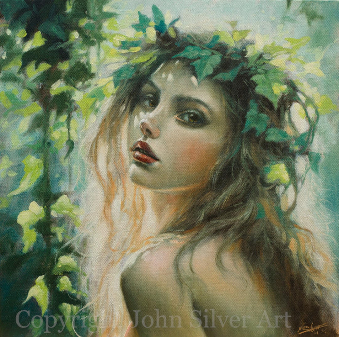 Ivy Goddess Beautiful Female Fantasy Portrait - Original Oil Painting ...