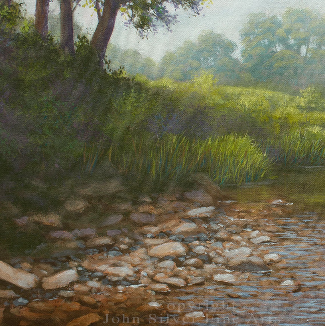 River Scene Detailed Landscape Original Painting by UK Artist JOHN ...