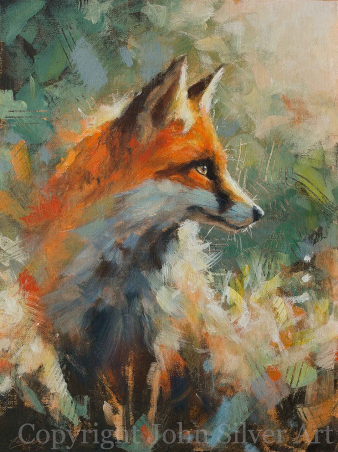 Fox Portrait. Original Painting by UK Artist JOHN SILVER. B.A. on 16 X ...