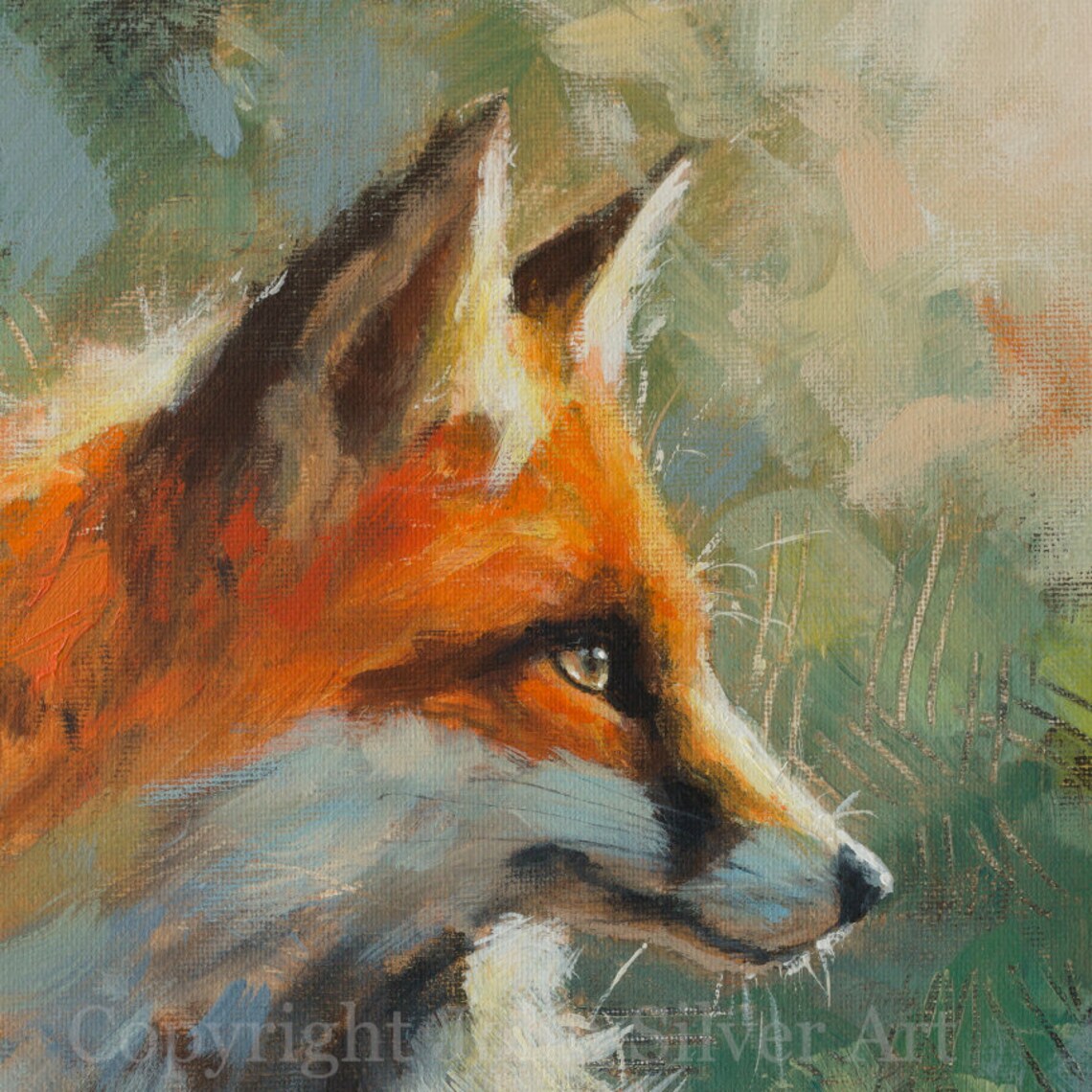 Fox Portrait. Original Painting by UK Artist JOHN SILVER. B.A. on 16 X ...